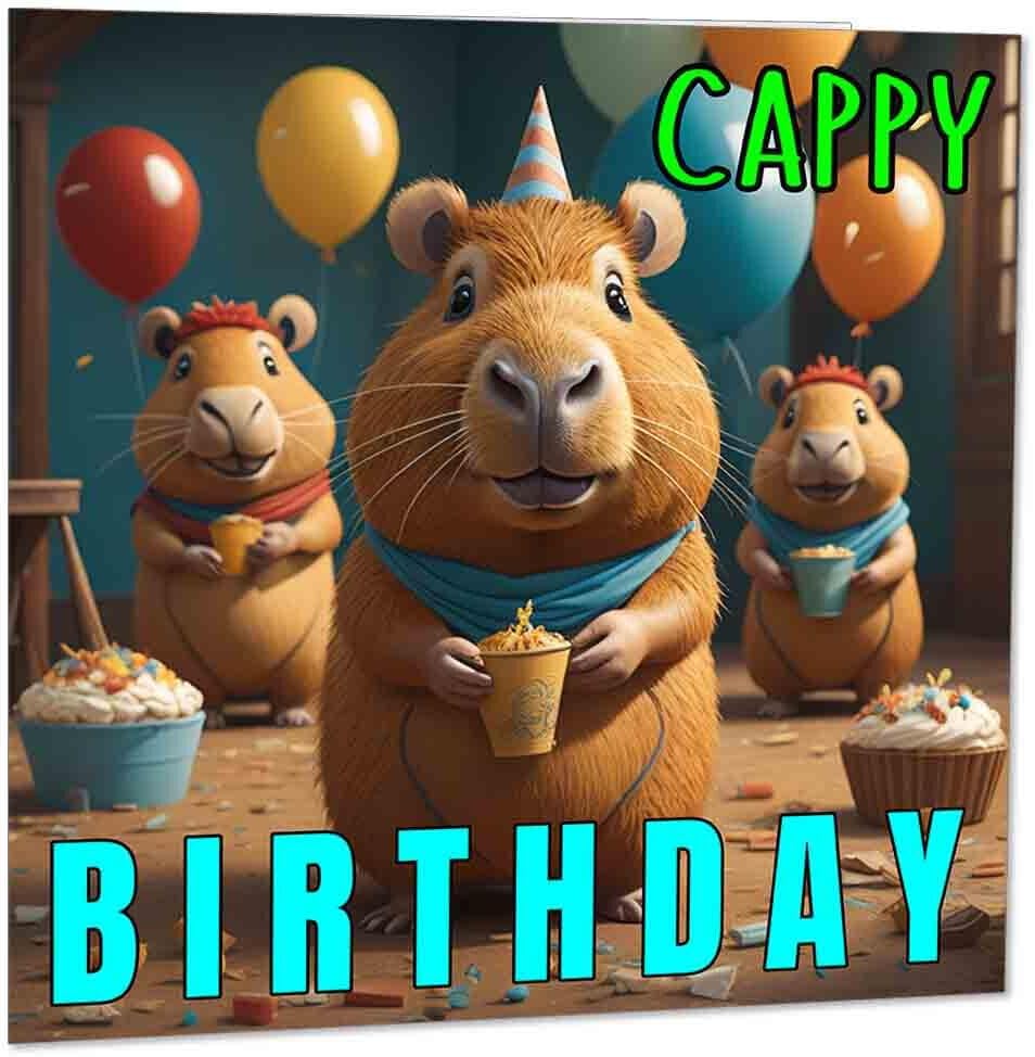 Capybara Birthday Card Cute Capybaras Card - Cappy Birthday 145 x 145mm ...