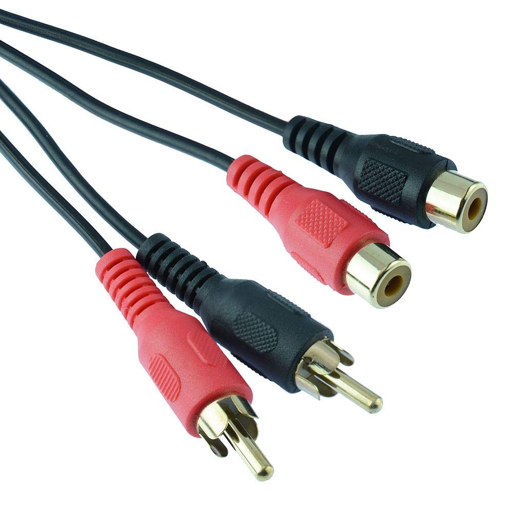 1m Gold Plated Twin RED BLACK RCA Phono Plug to Female Socket Cable ...