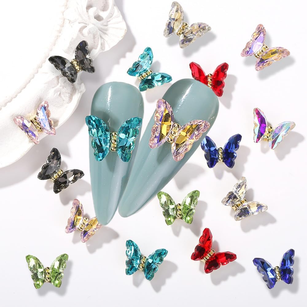 Amazon.com: KRTBKR 10Pcs Alloy Butterfly Nail Charms Gems Rhinestones ...