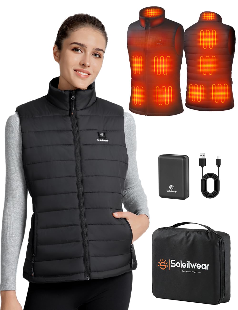 Soleilwear Heated Vest for Women with Battery Pack, Women's Heated ...