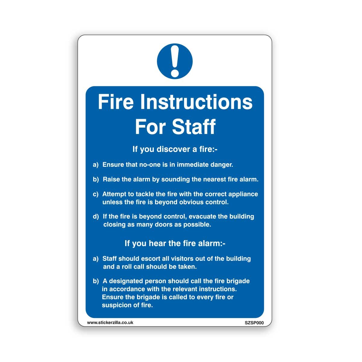 Staff Fire Action Sign - A5 [150mm x 200mm] Adhesive Sticker : Amazon ...