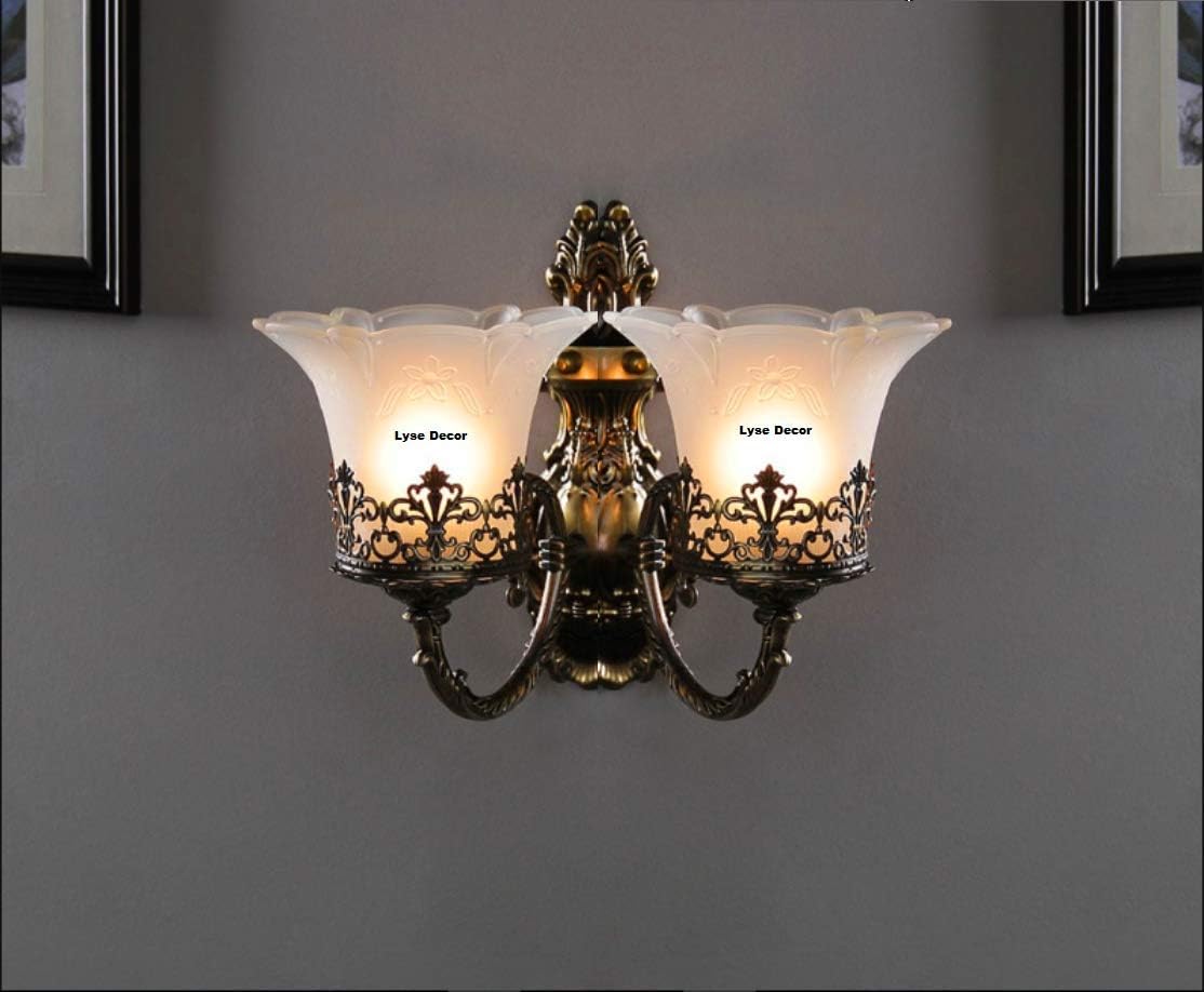 Lyse Decor Antique Brass Gold Style Double Lights Wall Lamp/Wall Light ...