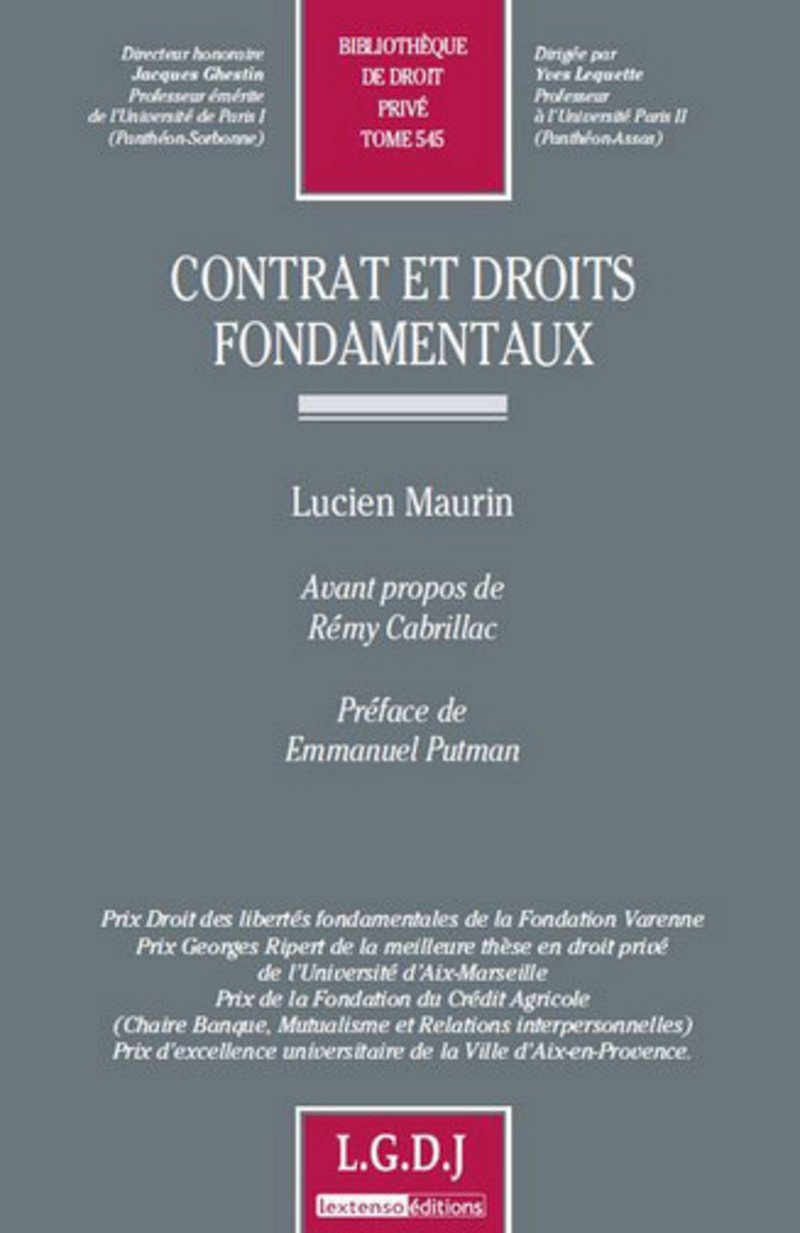 Amazon.fr - Contrat et droits fondamentaux - Tome 545 - Maurin, Lucien ...