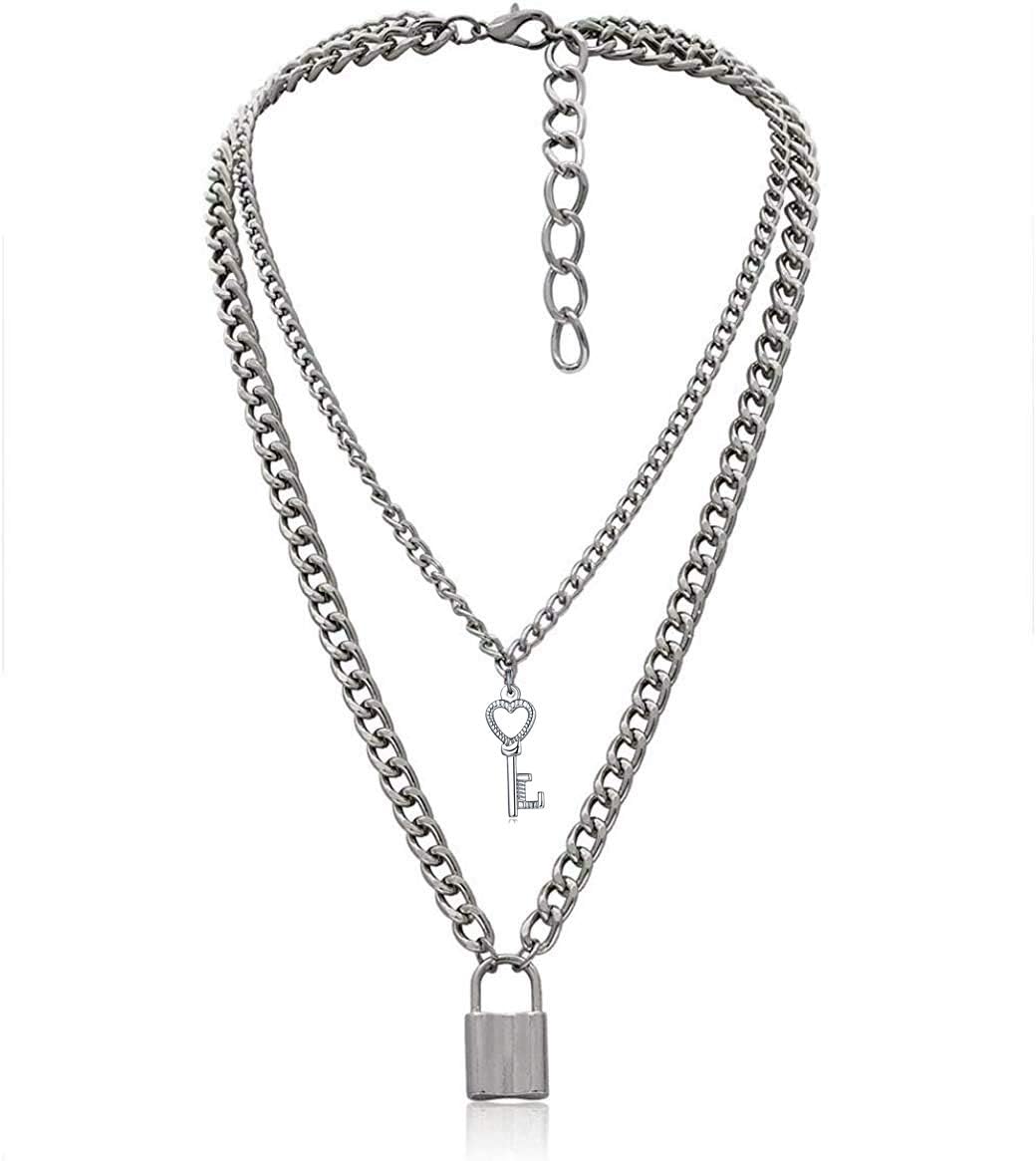 Amazon.com: LEWECEEO Lock Key Necklace 100% Stainless Steel PadLock ...