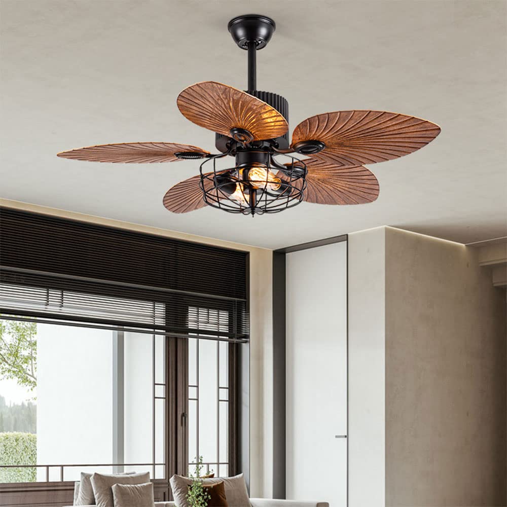 Retro Fan Light With Cage 52 Inch Industrial Rustic Edison Ceiling Fan