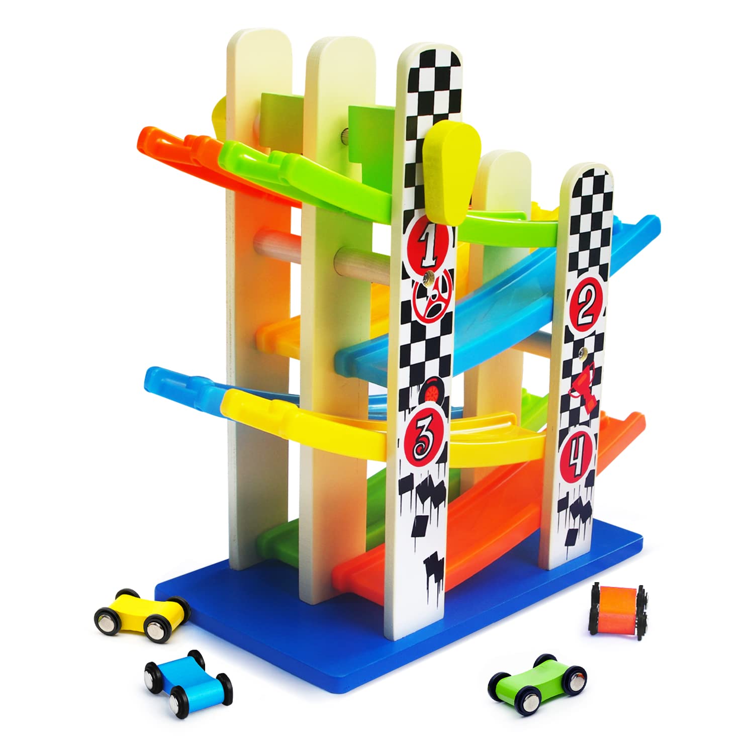 Toddler Toys for 1 2 3 Year Old, Car Ramp Toy, Double 4 Level Wooden ...