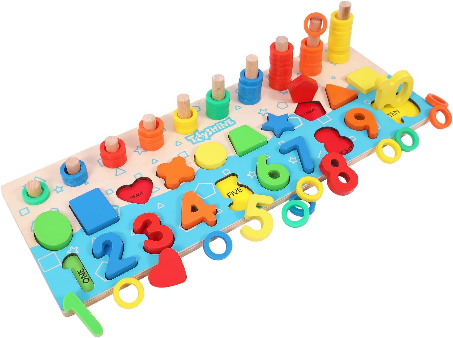 Toyshine Wooden 3 in 1 Number Shapes&Couting Puzzle Board Math Game for ...