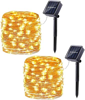 Lomotech Solar String Lights Outdoor - 2 Pack Total 66ft 200LED Solar Fairy Lights Waterproof 8 ...