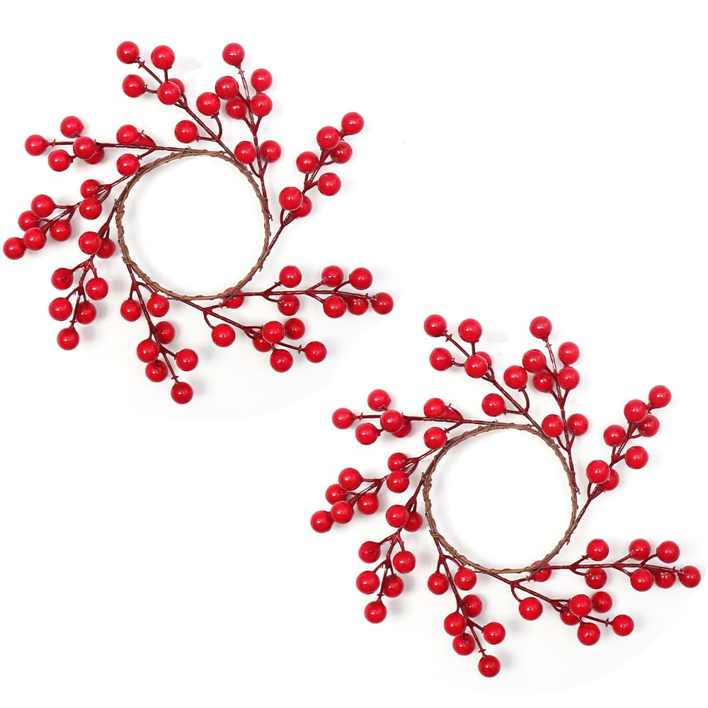 Amazon.com: 2 Pcs Christmas Candle Rings Wreaths Winter Red Berry ...