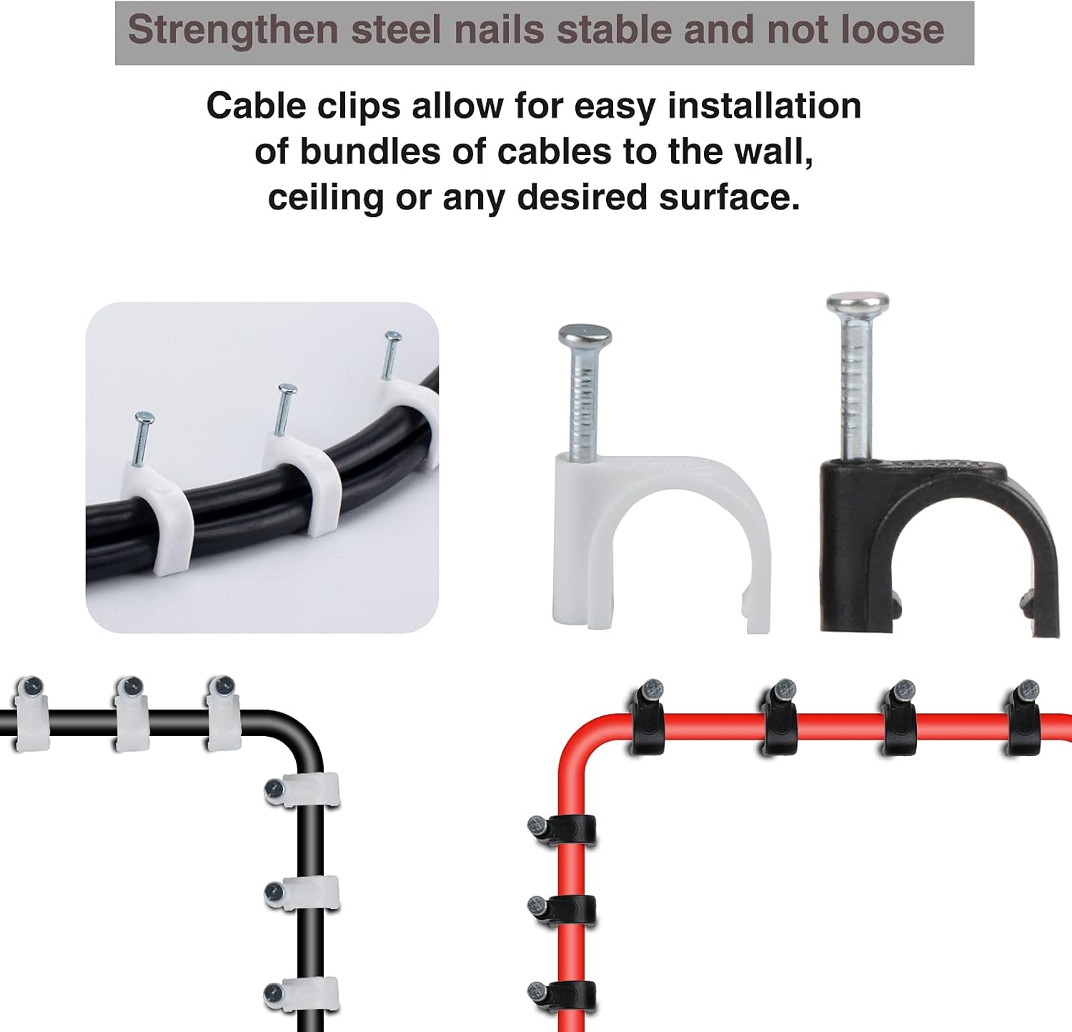 Kinsinder 520Pcs Round Cable Clips Cable Wall Nail Clips for Electrical ...