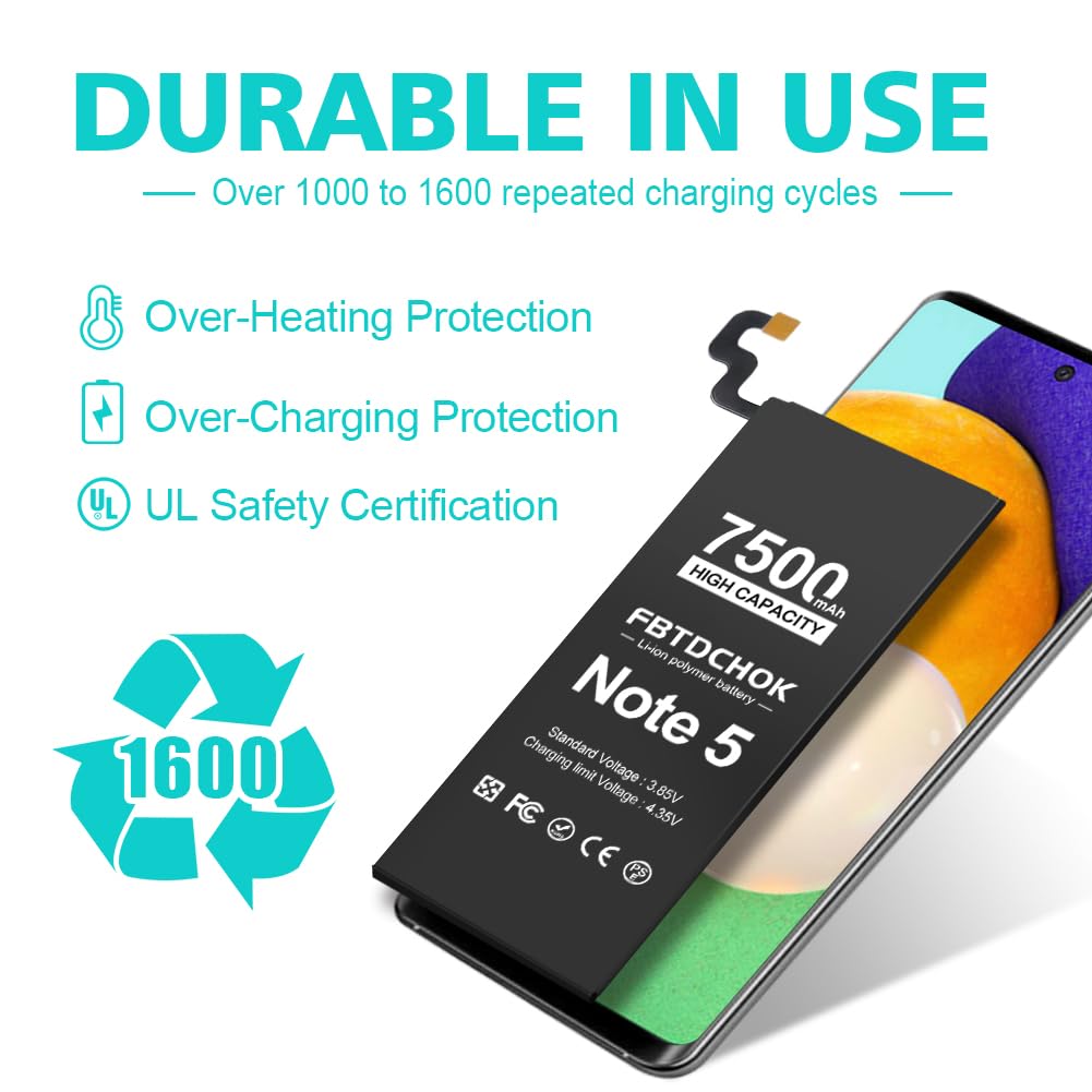Snapklik.com : FBTDCHOK Upgraded Galaxy Note 5 Battery, 7500mAh Li ...