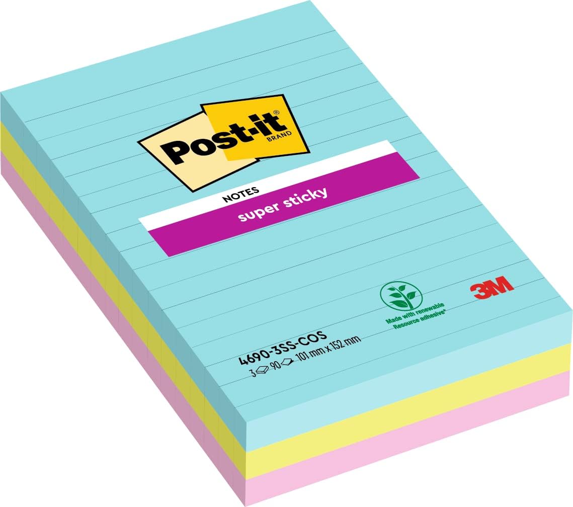 Post-it Super Sticky Large Notes, Double the Sticking Power, Lined, 3 ...