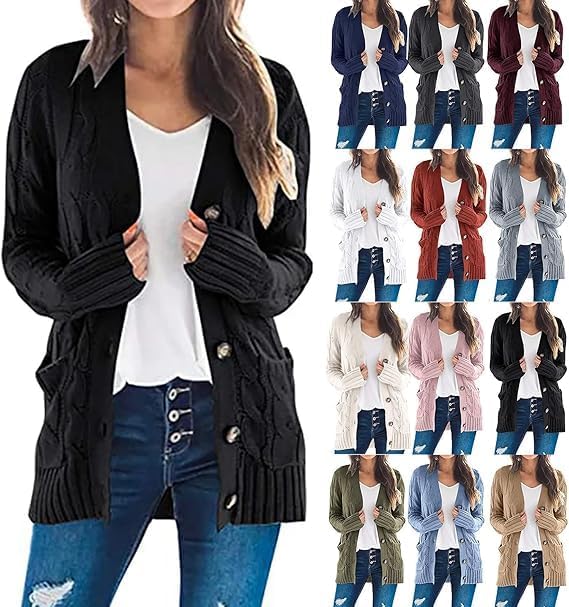 Piuwrlz Women's Cardigan Sweaters Button Down Open Front Cable Knit ...