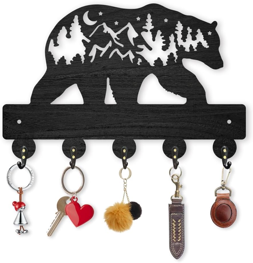 Amazon.com: INFUNLY Key Holder for Wall Wooden Key Hanger with Bears ...