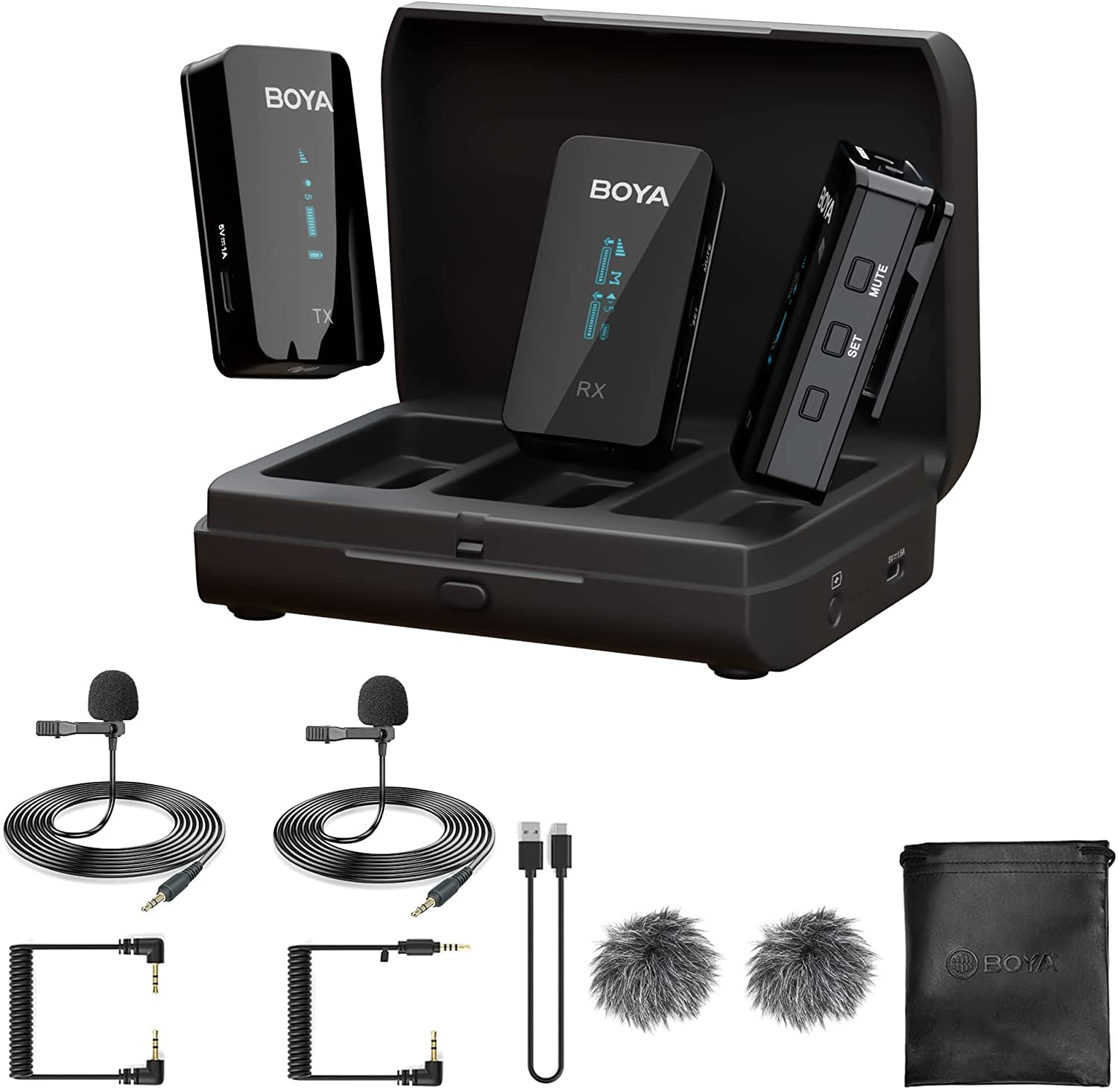 Boya BY-XM6-K2 2.4GHz Dual Wireless Lavalier Microphone System for ...