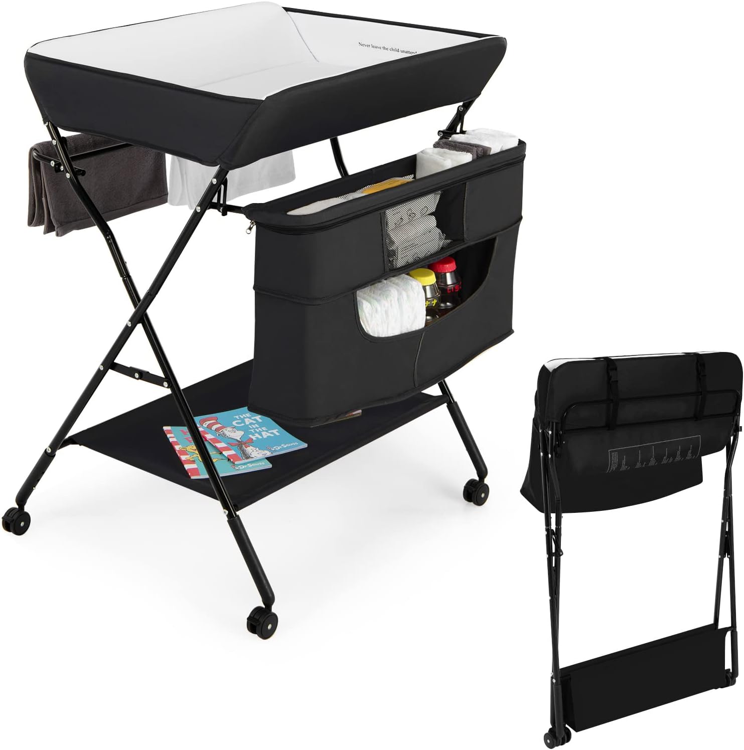 COSTWAY 4-in-1 Fasciatoio Pieghevole con Rotelle, Altezza Regolabile ...