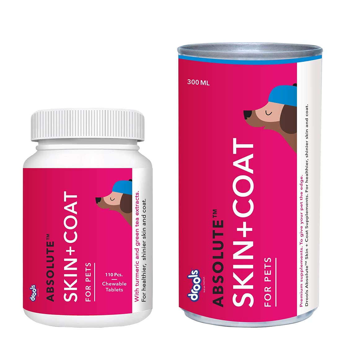 Drools Absolute Skin + Coat Tablet(110 Pcs) & Syrup(300ml) - Dog Supplement : Amazon.in: Pet ...