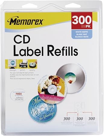 Amazon.com : Memorex 300-Labels Wht Matte Cd Labels For Inkjets Lasers ...