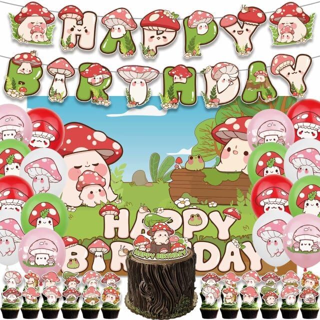 Amazon.com: 43Pcs Jungle Mushroom Birthday Party Decorations Jungle ...