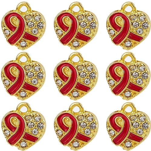 Amazon.com: SUNNYCLUE 1 Box 30Pcs Red Ribbon Charms Bulk Heart Charms ...