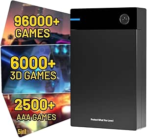 Kinhank 12TB Retro Gaming HDD Hard drive 5in1 96000+ Classic Games, 3D Game Ready, 3A 6000+, USB ...