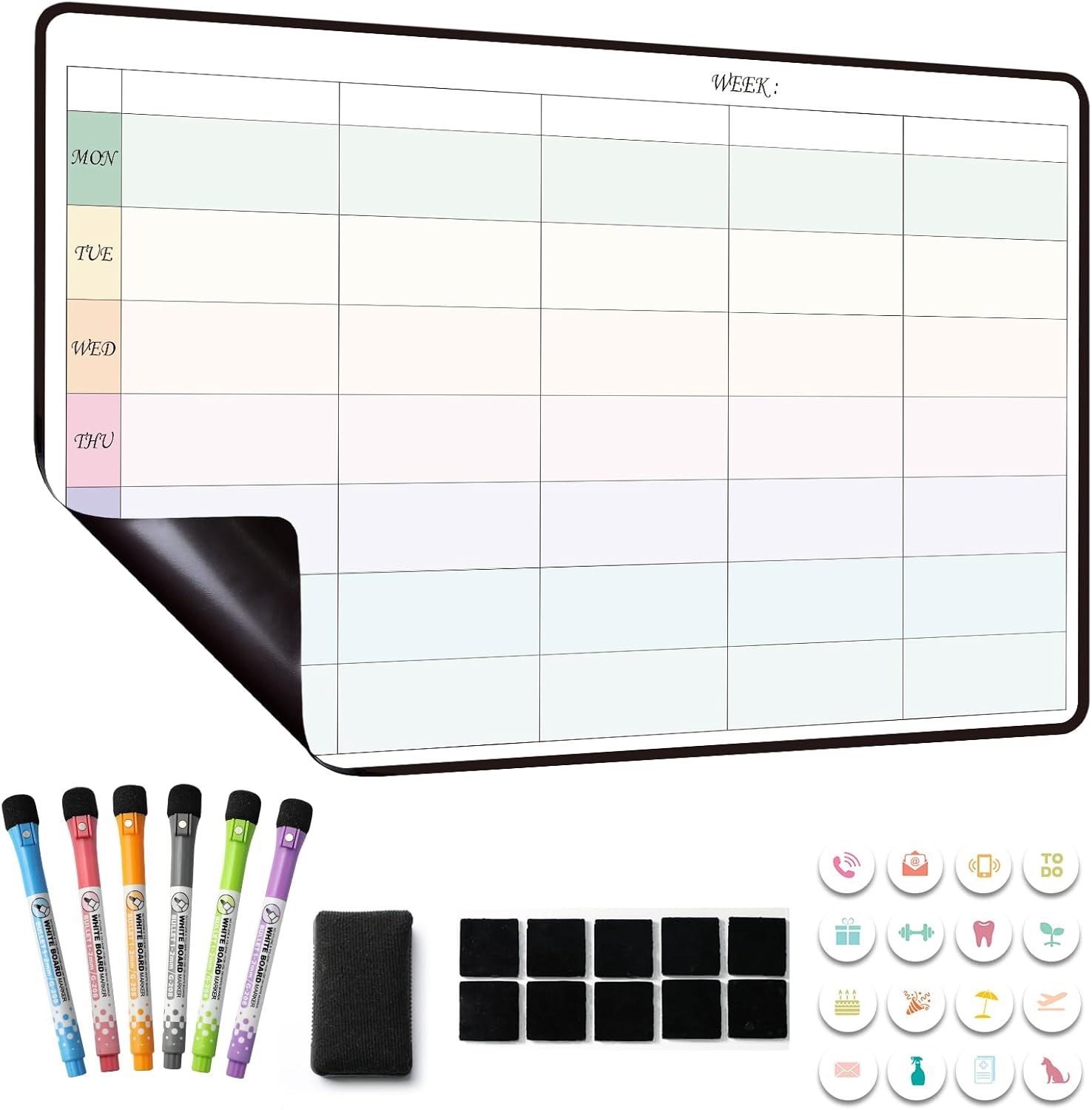 MCCORL Magnetic Family Planner 5 Columns, Weekly Planner Whiteboard for ...