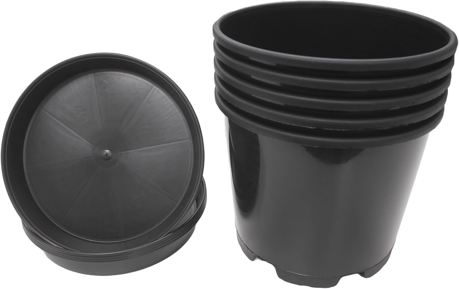 Kingston Tools Set of 5x 15L Plant Pots and 5x Saucers Strong Recycled ...