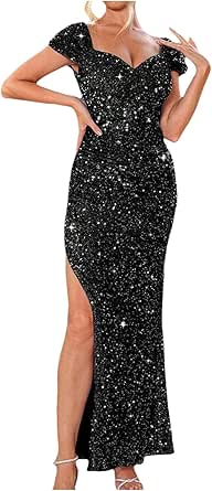 PAIDAXING Womens Wedding Guest Dresses Sparkly Sequin Bodycon Maxi ...