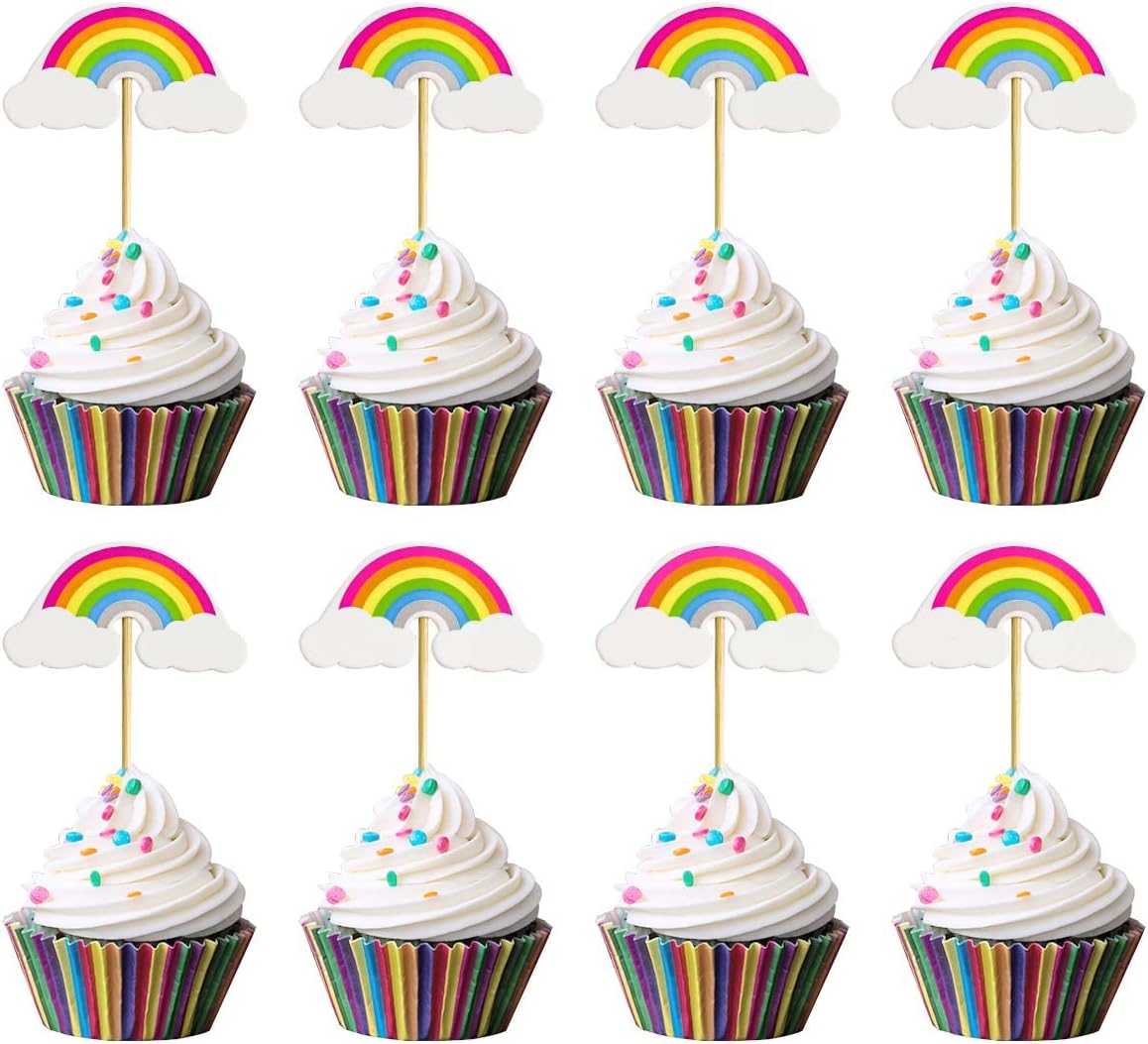 Amazon.com: 48 Pieces Cake,Cupcake Topper rainbow Party Decoration for ...