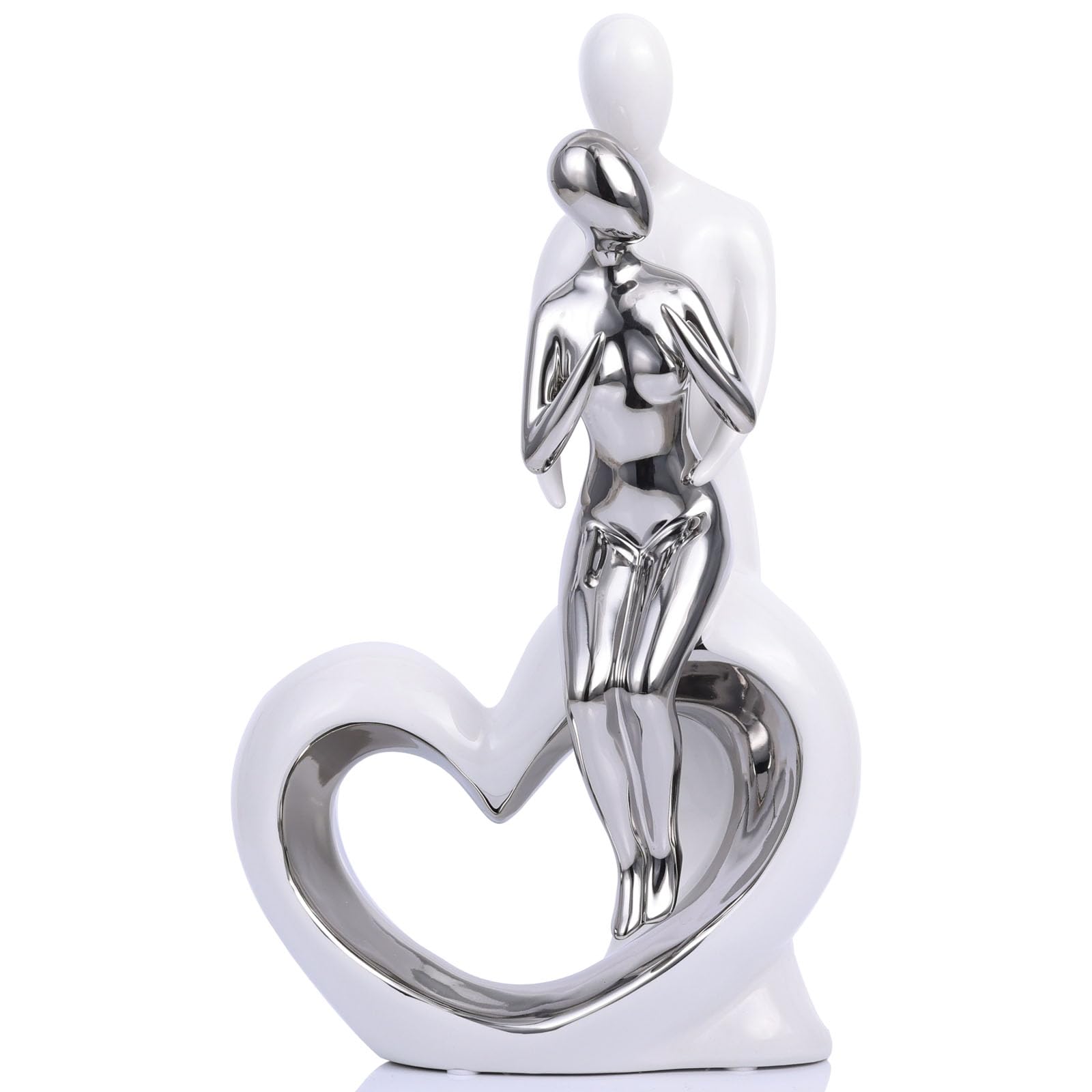 Amazon.com: GAOSHENG White and Silver Couple Modern Sculptures Home Decor Ceramic Sculptures ...