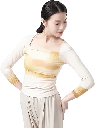Angcoco Women's Ink Painting Mesh Split Half Sleeved Blouse Tops at ...