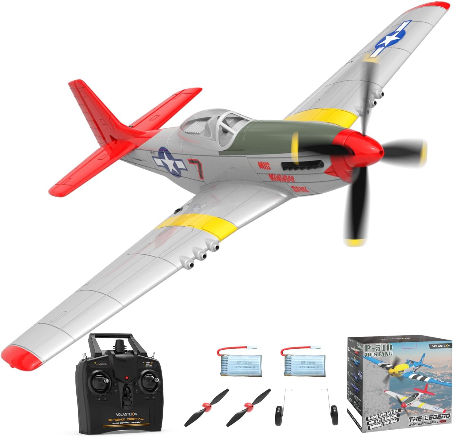 VOLANTEXRC RC Airplane 2.4Ghz 4CH Mustang P51D 400mm Remote Control Aircraft with Xpilot ...