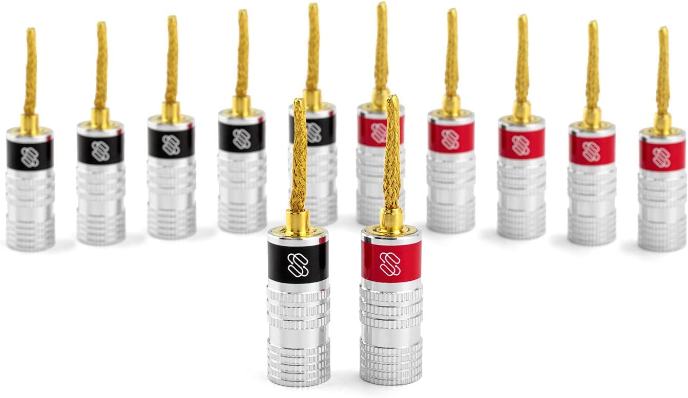 Amazon.com: Monoprice 9438 Gold Plated Speaker Pin Plugs - 5 Pairs ...