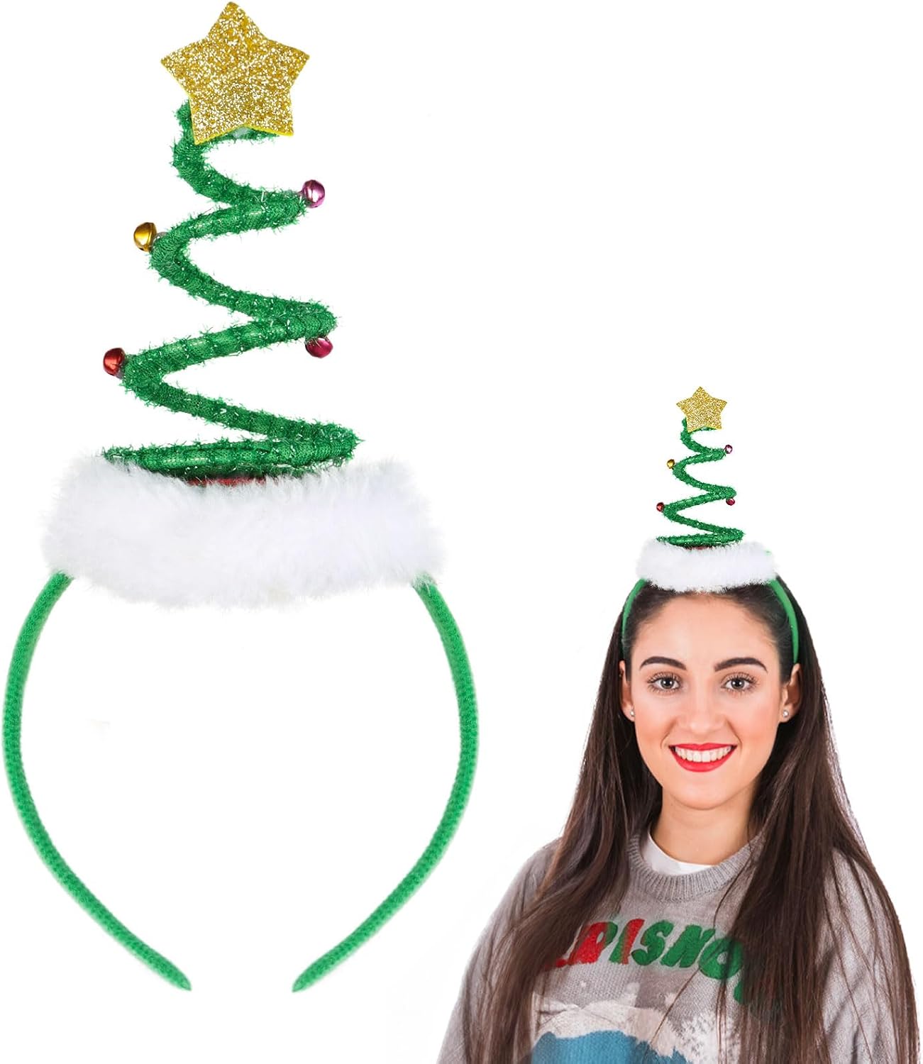 GEBETTER Christmas Headband Green Christmas Tree Santa Hat Headbands ...