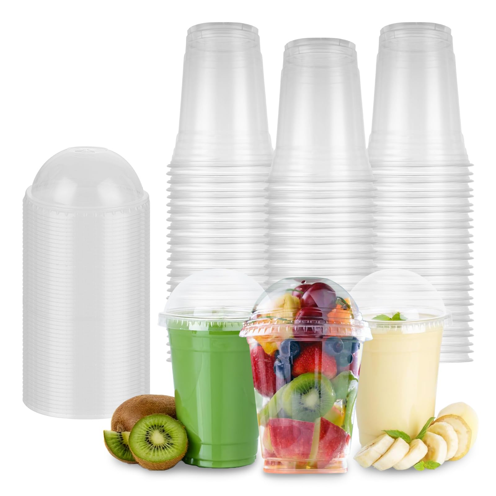 SENENQU 100 Pack 16oz Plastic Smoothie Cups with Dome Lids, 500ml ...