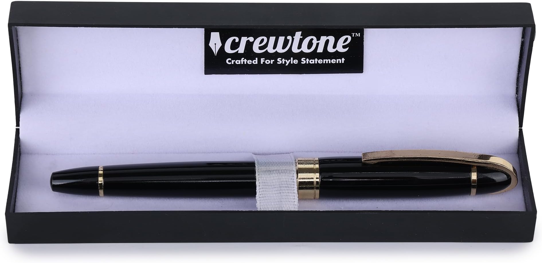 crewtone 7020 Esthetic Black Glossy Finish Metal Roller Ball Pen, with ...