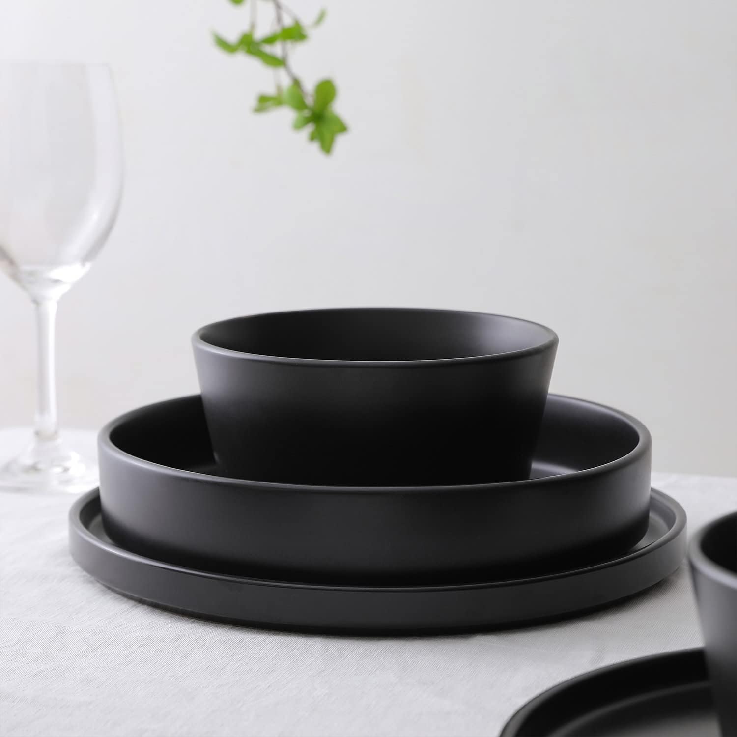 Stone Lain Celina Stoneware 12-Piece Dinnerware Set, 2B, Black, Service ...