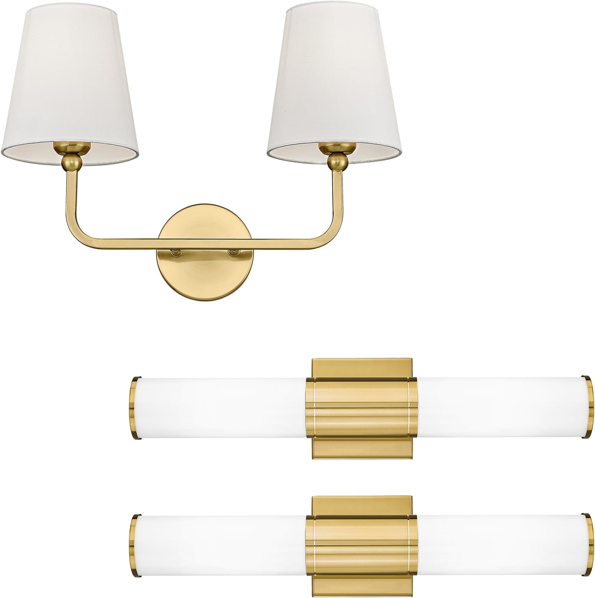 METWET Set of 2 Bathroom Light Fixtures with Milk Glass Shade and Wall Sconce with Flared White ...