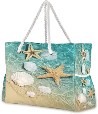 Amazon.com | Beach Bag Large Travel Tote Bag Starfish Seashell On Beach ...