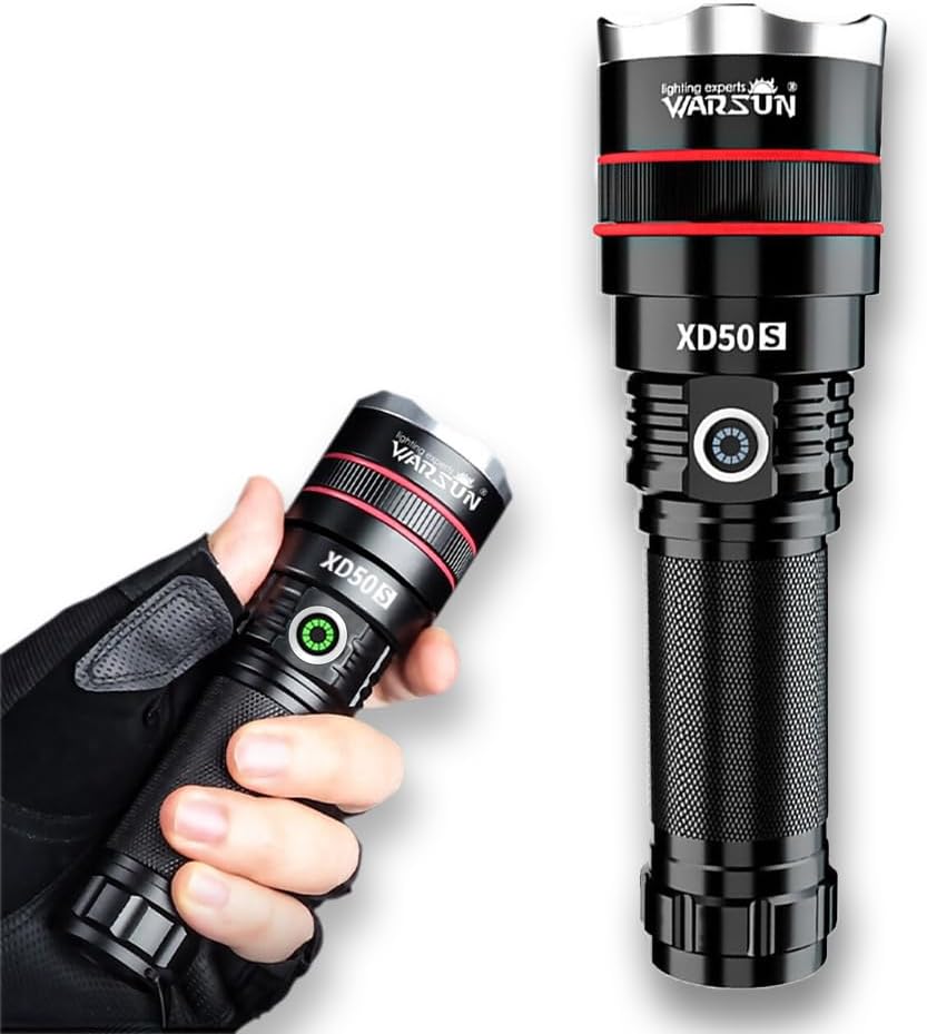 WARSUN Multi-Functional Tactical Zoomable Flashlight, 5800 Lumens High ...