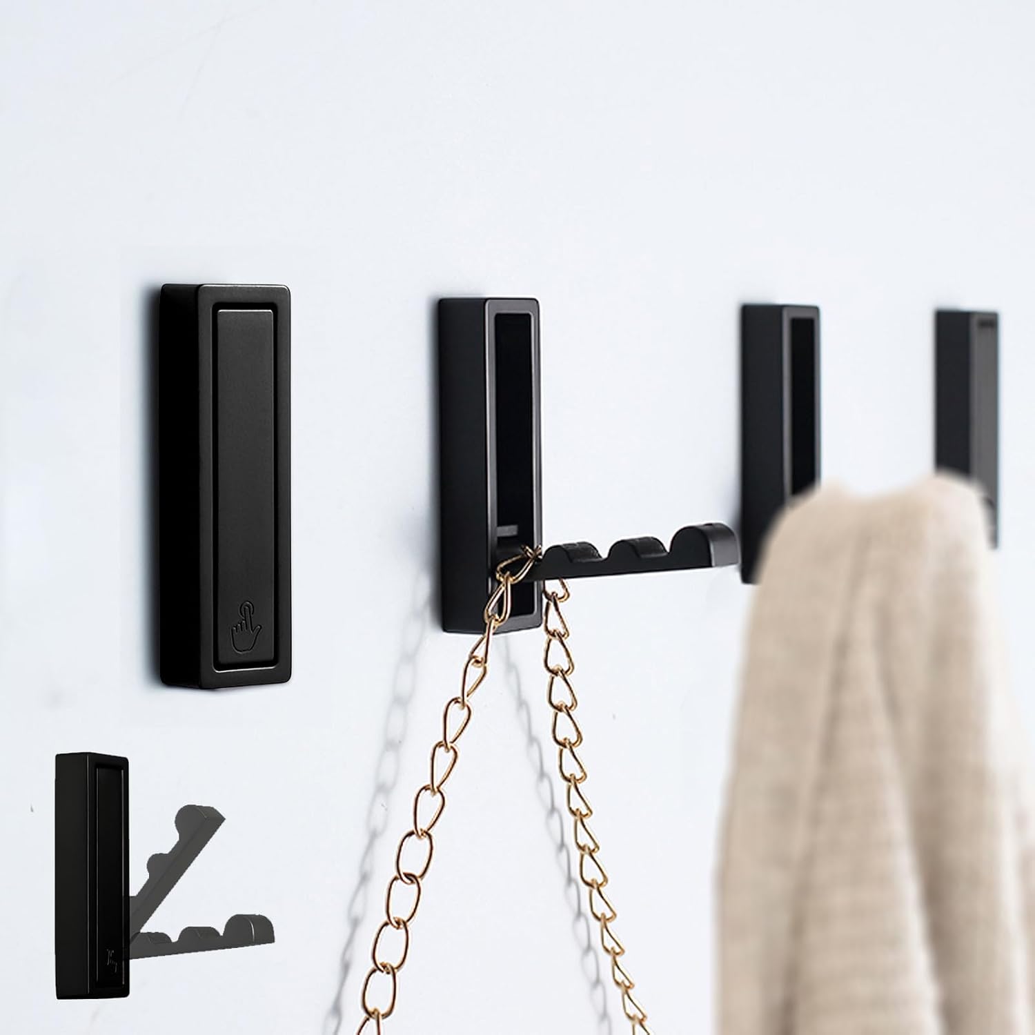 Amazon.com: macikwon Foldable Black Wall Hooks,Heavy Duty Wall Hooks ...
