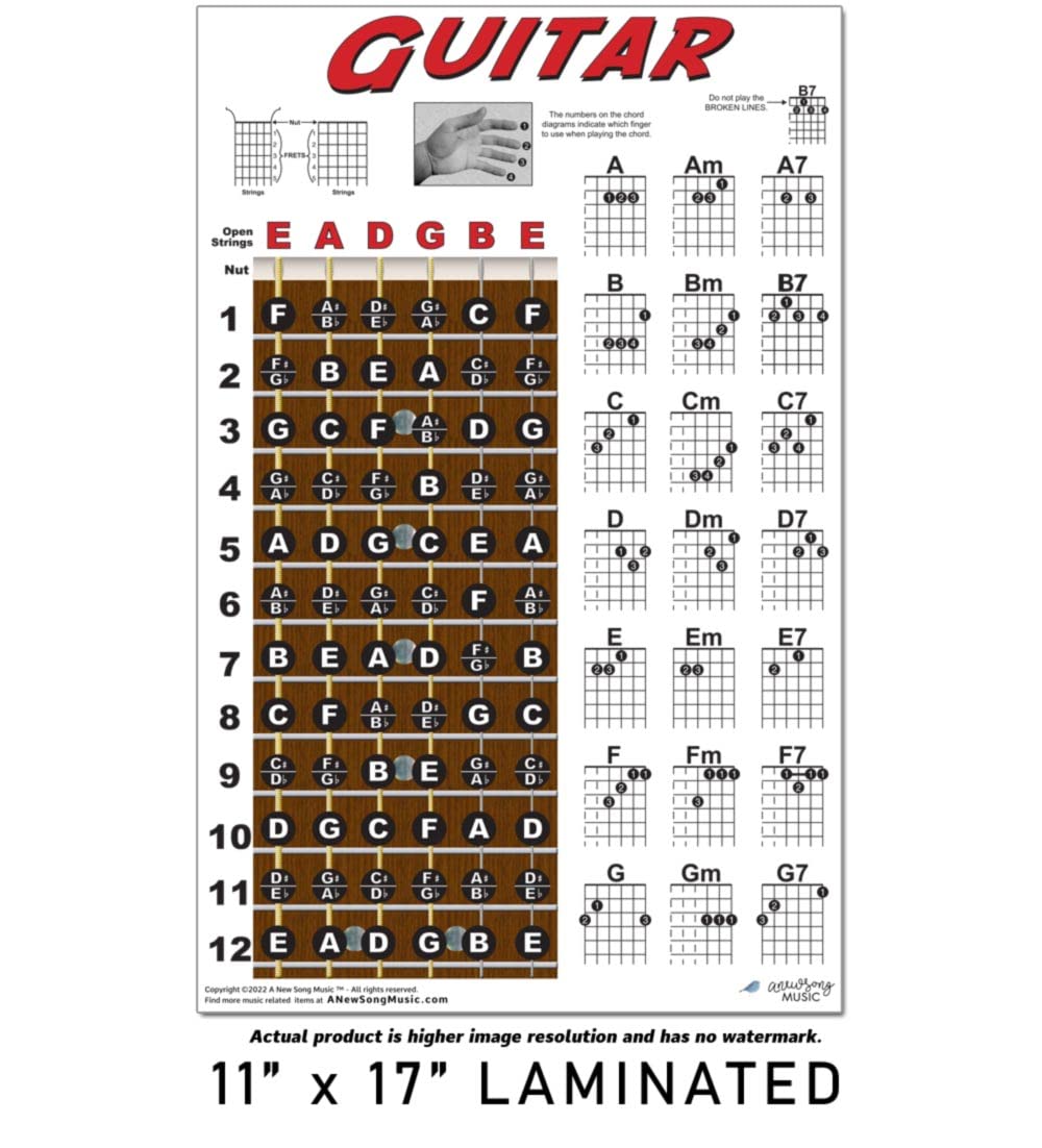 Snapklik.com : Laminated Guitar Chord & Fretboard Note Chart ...