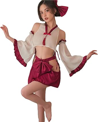 Amazon | [fenglin love] コスチューム セクシー 和服 巫女 メイド服 ドレス 4点セット ポリス制服 大人 パジャマ かわいい 誘惑 過激 | コスプレ・仮装 通販