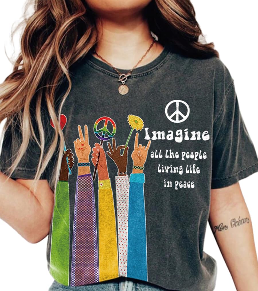 Amazon.com: Imagine All The People Living Life in Peace Shirt, Short ...