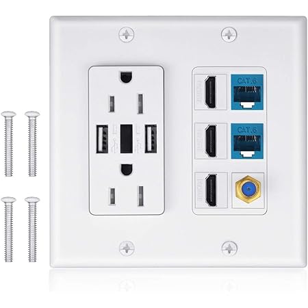 Amazon.com: 2 Power Outlet 15A with Dual 3.6A USB Charger Port Wall ...
