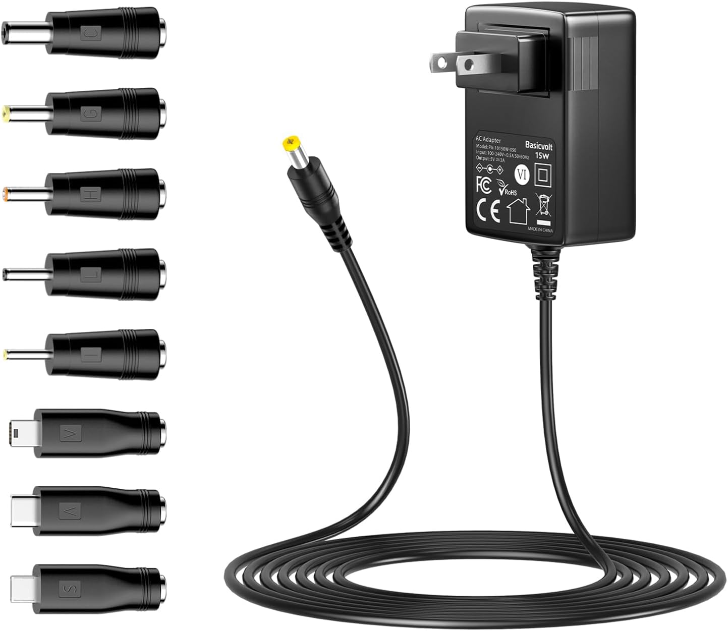 Basicvolt 5V Power Supply 15W 5 Volt 3 Amp Universal Power Adapter with ...