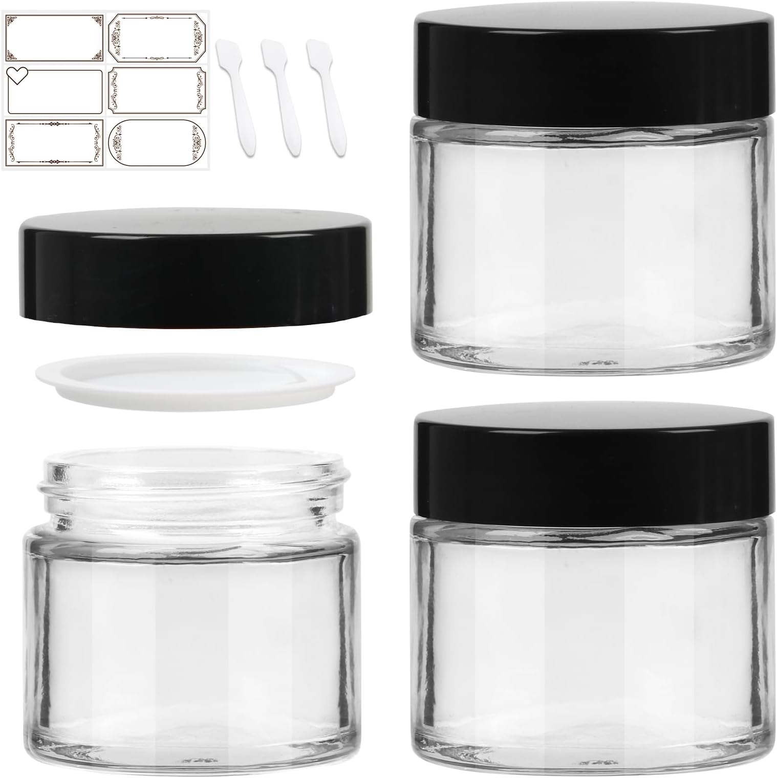 Amazon.com: 2 oz Glass Jars with Lids,3 Pack Clear Small Glass Cosmetic ...