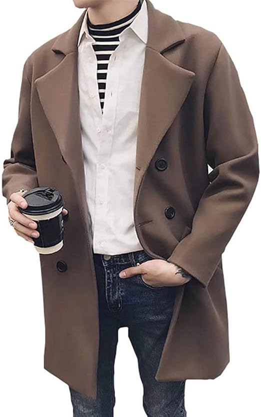 Huixin Men's Sailor Jacket Pea Coat Lapel Color Solid Long Apparel ...