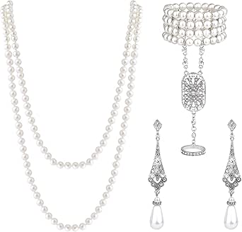 1920s Pearl Jewelry Set, 3pcs Roaring 20s Jewelry Set Flapper Pearls ...