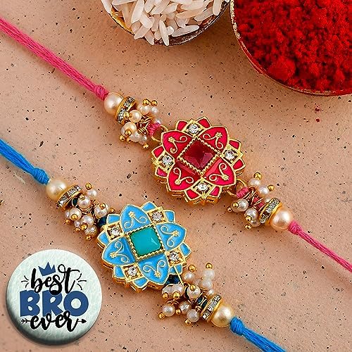 eCraftIndia Set of 2 Purple Floral & Pearl Designer Rakhis with Roli ...